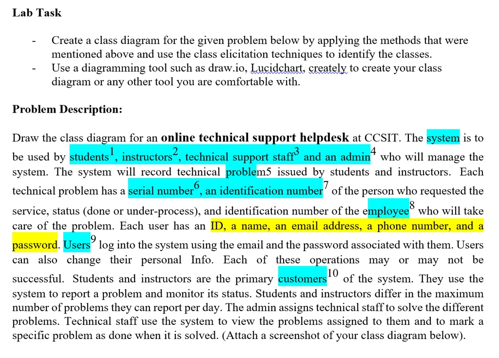SOLVED: Software Engineering Lab Task Create a class diagram for the ...