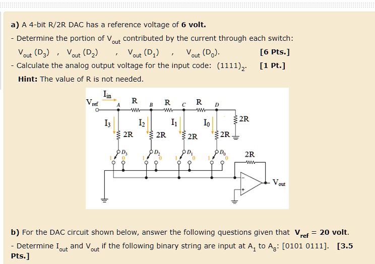 SOLVED: A 4-bit R/2R DAC has a reference voltage of 6 volts. Determine the portion of Vout ...