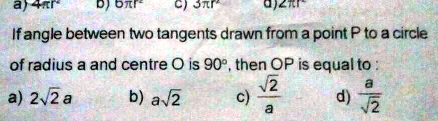 If angle between two tangents drawn from a point P to a circle of ...