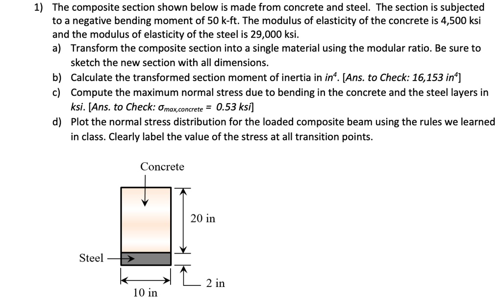 SOLVED: The composite section shown below is made from concrete and ...
