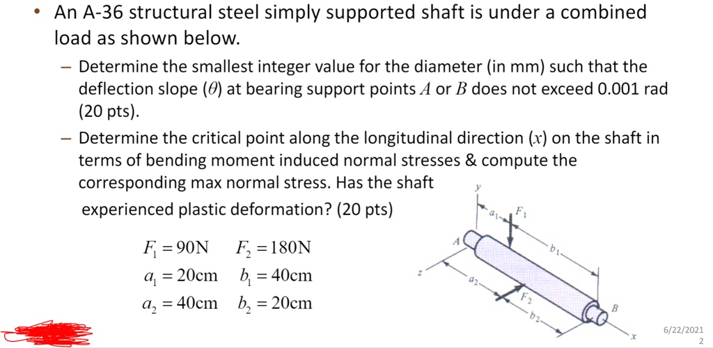 SOLVED: An A-36 structural steel simply supported shaft is under a ...