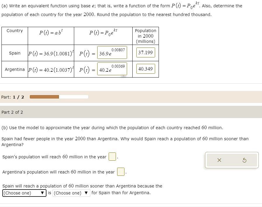 a write an equivalent function using base e that is write function of the form p t poe also ...
