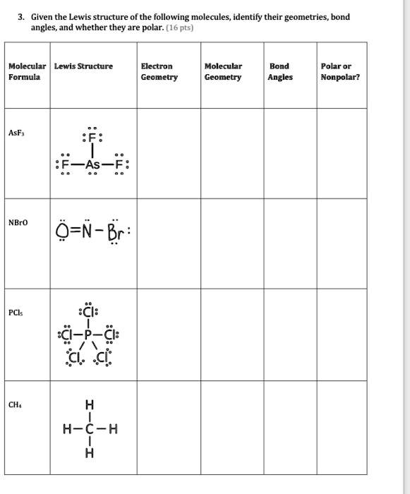SOLVED: Given the Lewis structure of the following molecules, identify ...