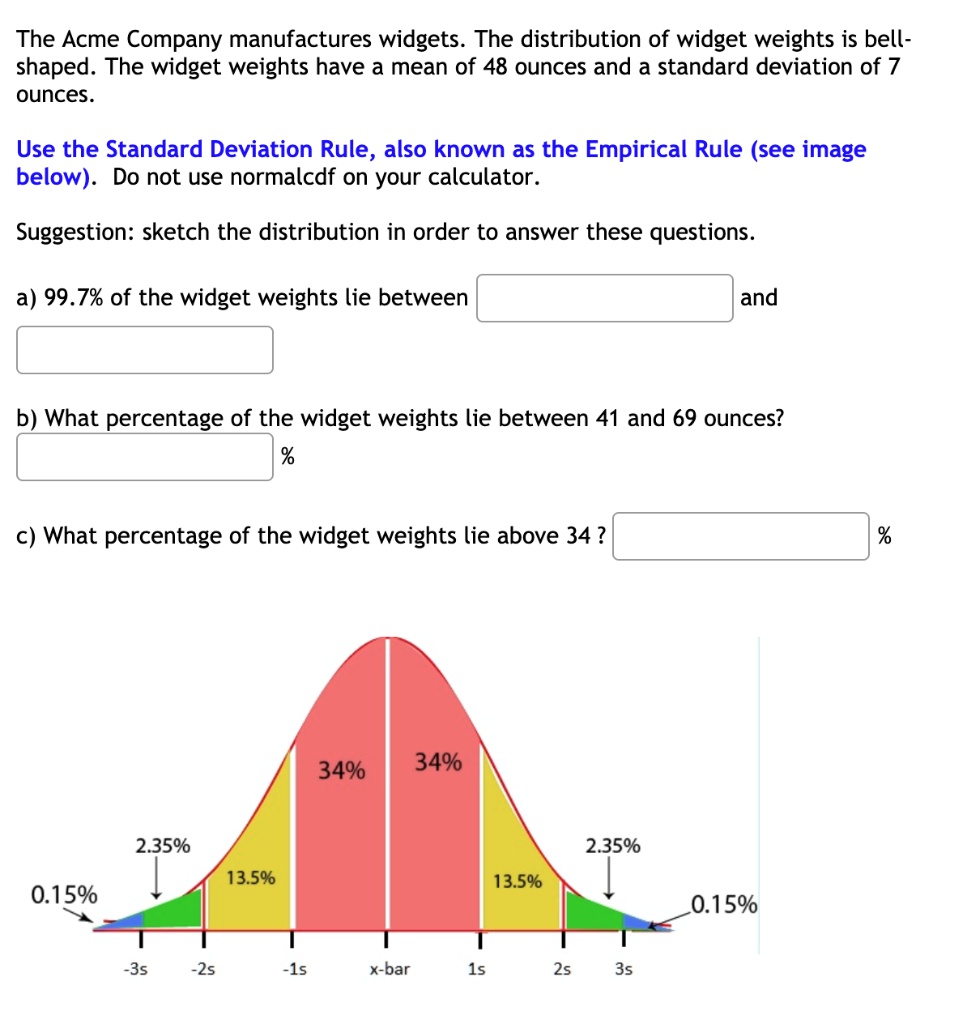 The Acme Company Manufactures Widgets The Distribution Of Widget Weights Is Bell Shaped The