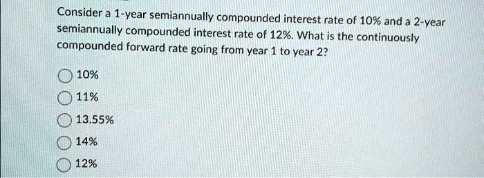 Consider a 1-year semiannually compounded interest rate of 10% and a 2 ...