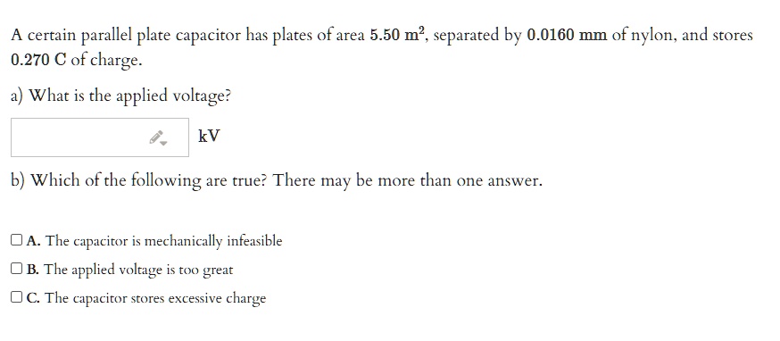 A certain parallel plate capacitor has plates of area 5.50 mÂ² ...