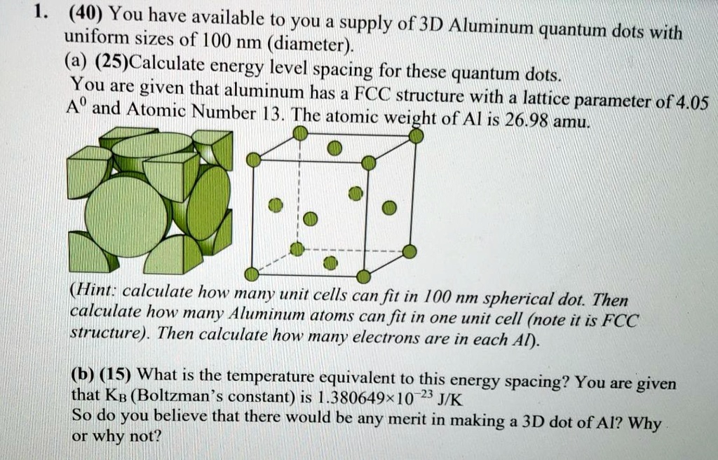 1. (40) You have available to you a supply of 3D Aluminum quantum dots ...