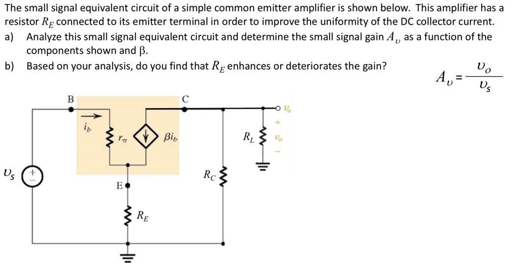 SOLVED: The small signal equivalent circuit of a simple common emitter ... SOLVED: The small signal equivalent circuit of a simple common emitter ...