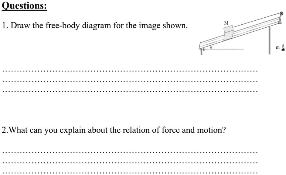 Questions: 1. Draw the free-body diagram for the image shown. ? 2. What ...
