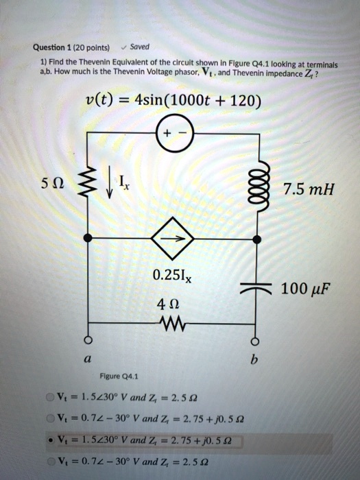 SOLVED: Question 1: Find the Thevenin Equivalent of the circuit shown in Figure Q4.1 when ...