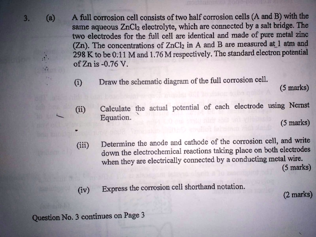 A full corrosion cell consists of two half corrosion cells (A and B) with the same aqueous ZnCl2 ...