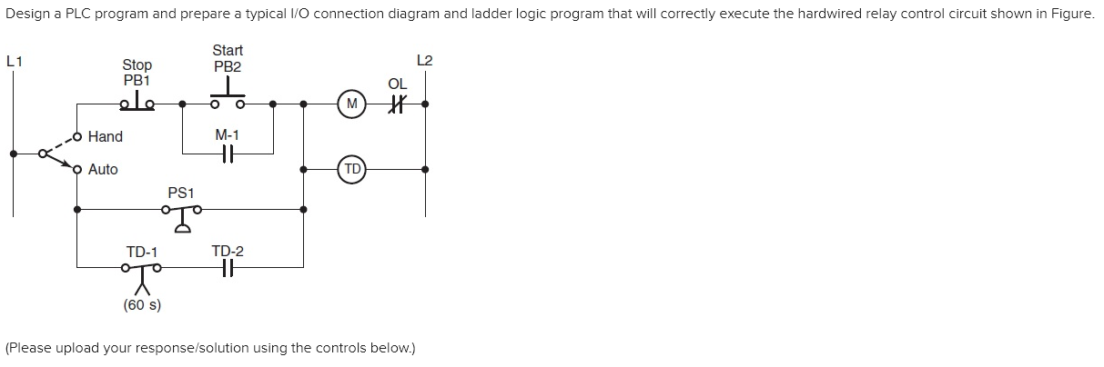 Design a PLC program and prepare a typical I/O connection diagram and ladder logic program that ...