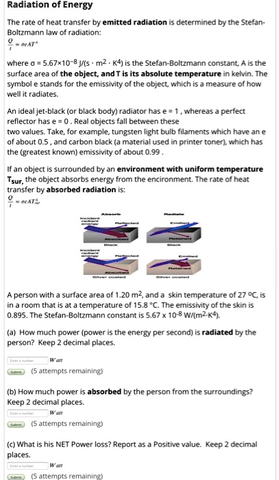 SOLVED: Radiation of Energy The rate of heat transfer by emitted ...