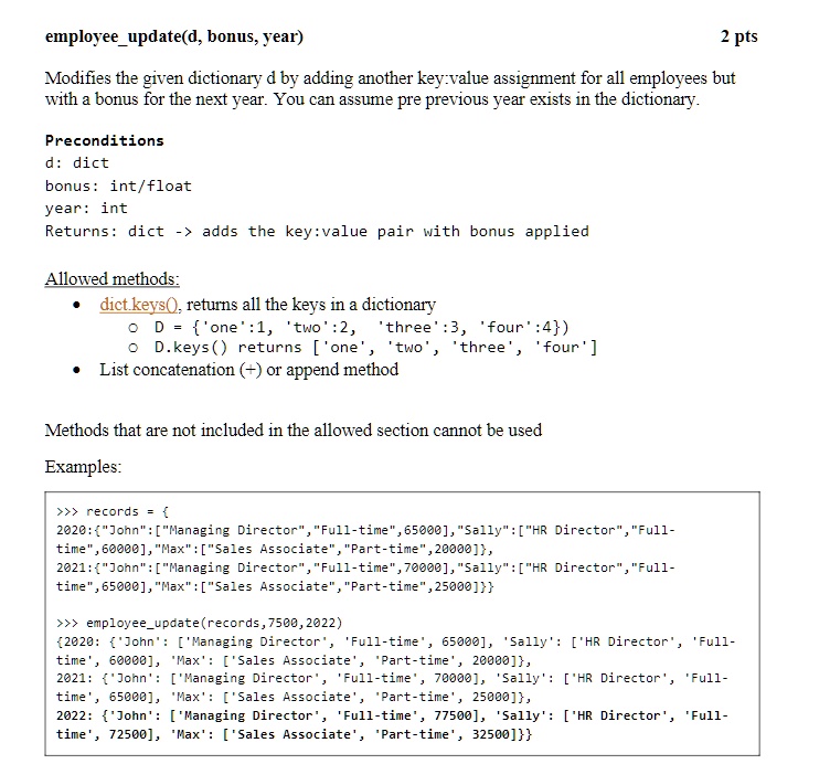 in python please employeeupdated bonus year 2 pts modifies the given ...