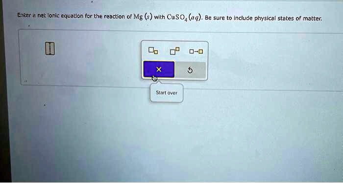 SOLVED: Enter a net ionic equation for the reaction of Mg with CuSO4(aq ...