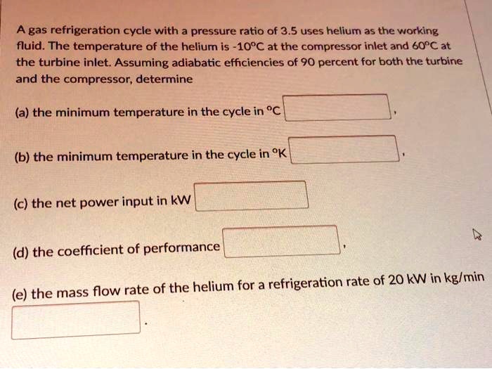 SOLVED: A gas refrigeration cycle with a pressure ratio of 3.5 uses ...