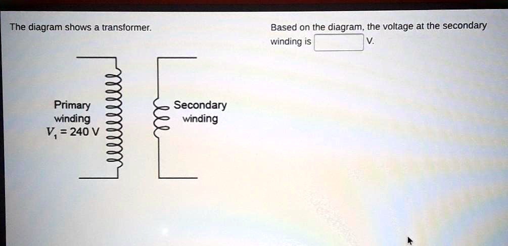 The diagram shows a transformer. Based on the diagram, the voltage at ...