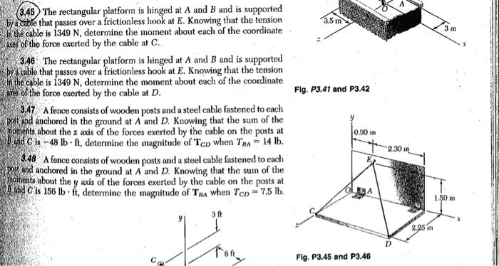 3.45 The rectangular platform is hinged at A and B and is...