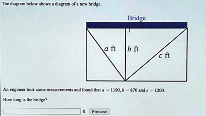 SOLVED: The diagram below shows a diagram of a new bridge. Bridge a ft ...
