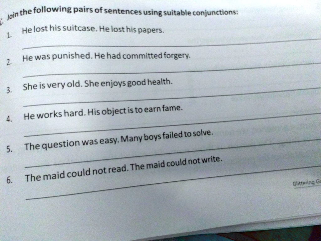 SOLVED: 'Join the following sentences using conjunctions