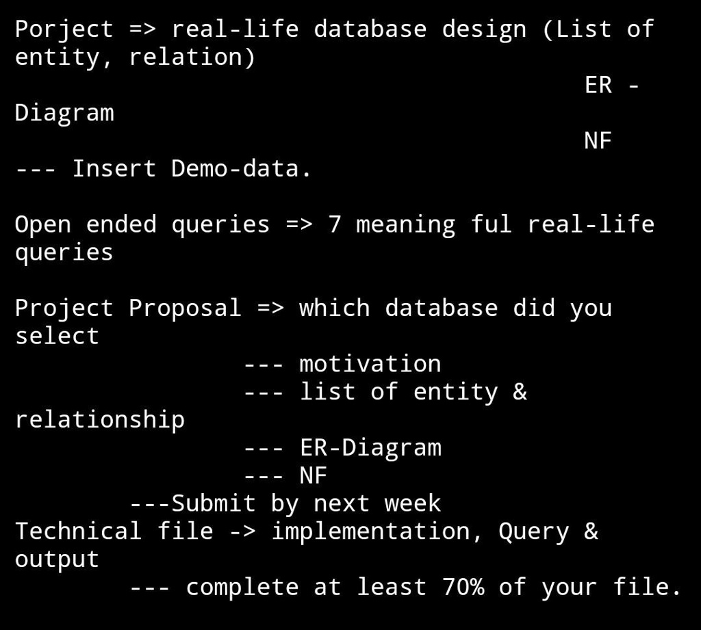 SOLVED: Project => real-life database design (List of entities ...