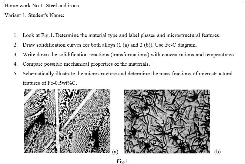 SOLVED: Home work No.1 Steel and irons Variant Student's Name: Look at ...