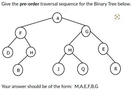 SOLVED: Text: Give the pre-order traversal sequence for the Binary Tree ...