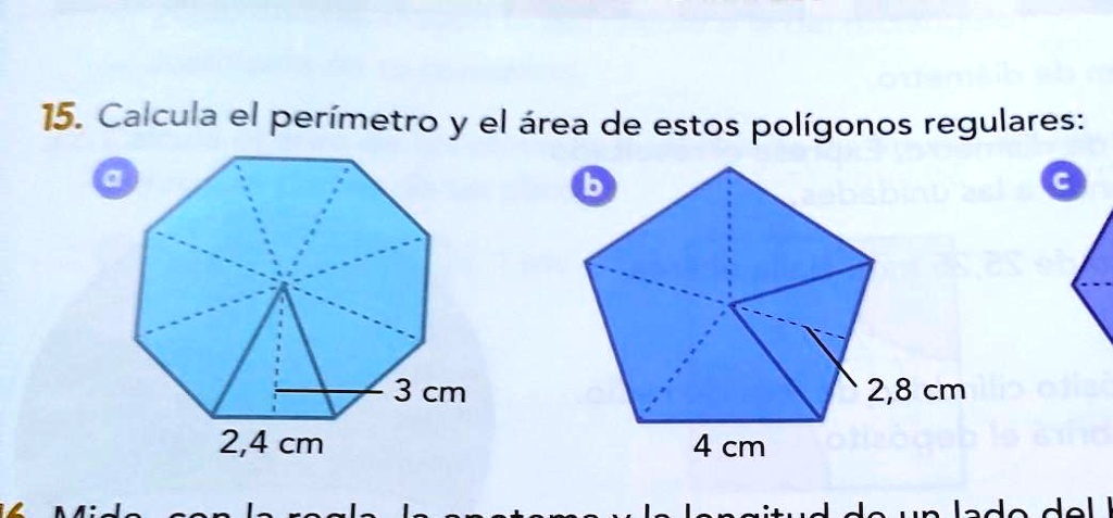 SOLVED: calcula el perímetro y el área de estos polígonos regulares ... SOLVED: calcula el perímetro y el área de estos polígonos regulares ...
