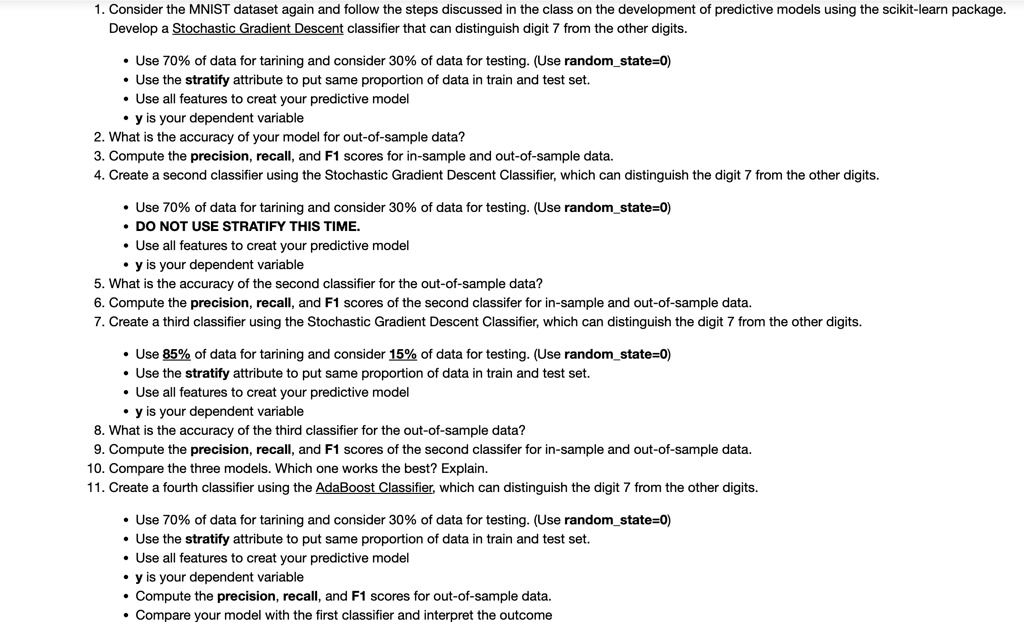 SOLVED: 'Note: Use SGDClassifier with its own default hyperparameters. Consider the MNIST ...