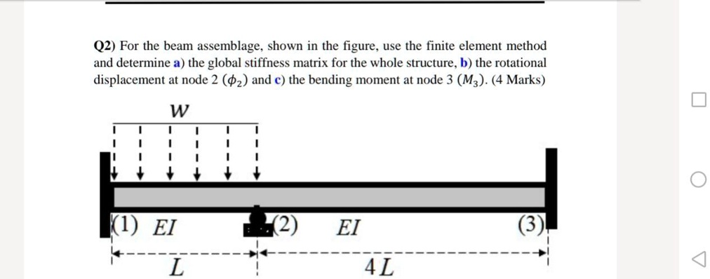 q2 for the beam assemblage shown in the figure use the finite element method and determine a the ...