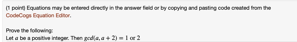 SOLVED:point) Equations may be entered directly in the answer field or ...