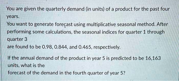 You are given the quarterly demand (in units) of a product for the past ...