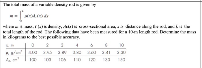 the total mass of a variable density rod is given by pra x dx where m ...