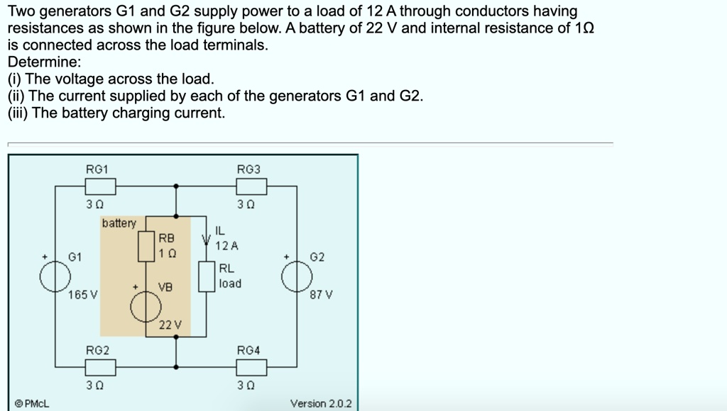 SOLVED: Two generators G1 and G2 supply power to a load of 12 A through ...