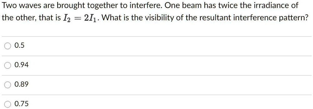 Two waves are brought together to interfere. One beam has twice the ...