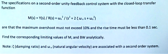 SOLVED: The specifications of a second-order unity-feedback control system with the closed-loop ...