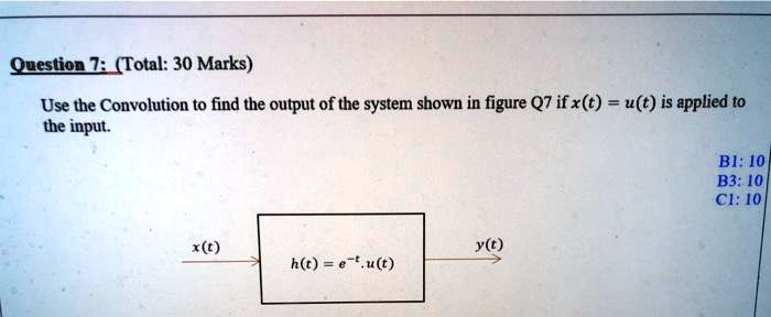 SOLVED: Question 7: (Total: 30 Marks) Use the Convolution to find the output of the system shown ...