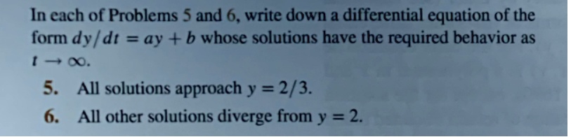 in each of problems 5 and 6 write down a differential equation of the ...