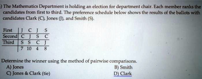 SOLVED: ) The Mathematics Department is holding an election for ...
