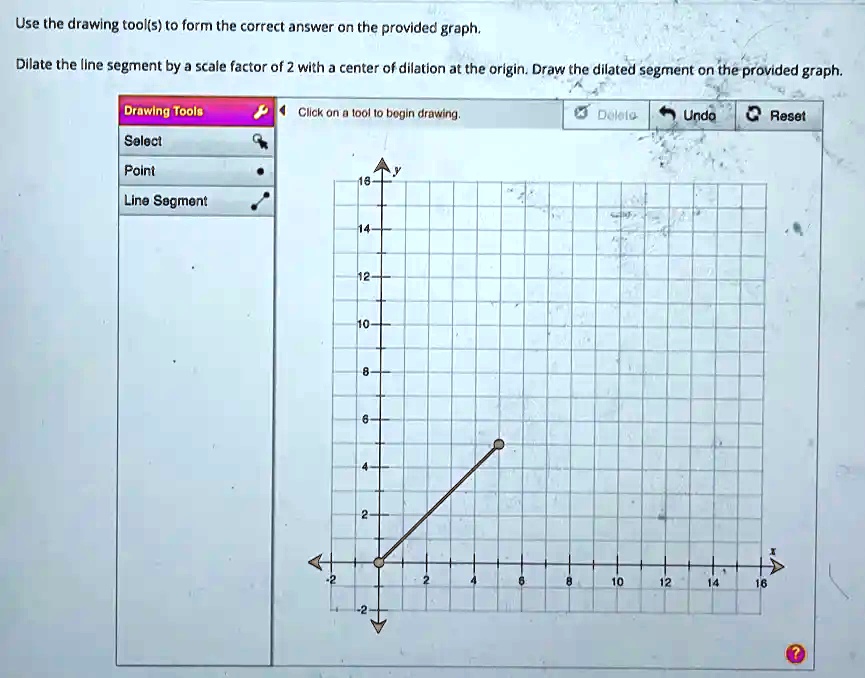 SOLVED: Use the drawing toolls) to form the correct answer on the provided graph Dilate the Ilne ...