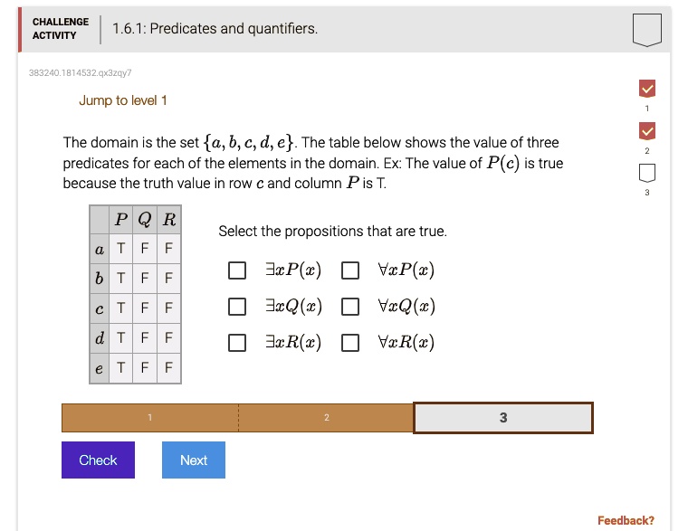 SOLVED: CHALLENGE ACTIVITY 1.6.1: Predicates and quantifiers. 383240. ...