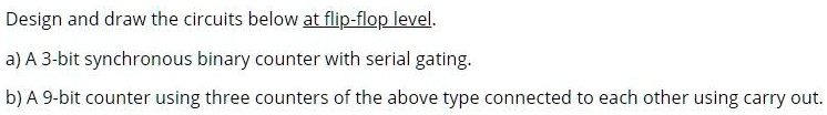 SOLVED: Design and draw the circuits below at flip-flop level a)A3-bit ...