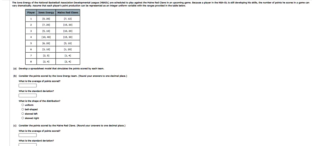 (a) Develop a spreadsheet model that simulates the points scored by ...