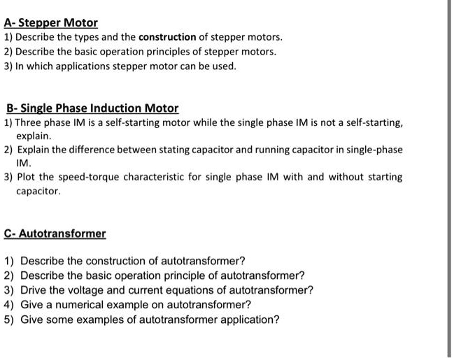 SOLVED: A-Stepper Motor 1. Describe the types and construction of ...