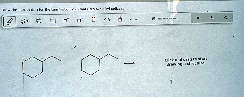 Draw the mechanism for the termination step that uses two alkyl radicals.