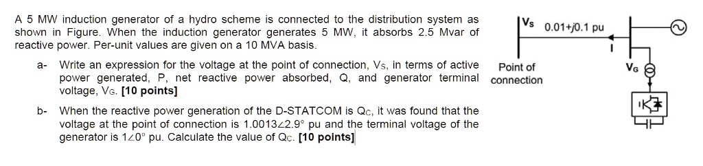 a 5 mw induction generator of a hydro scheme is connected to the ...