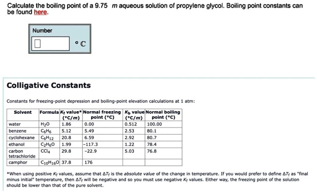 SOLVED: Calculale Ihe boiling point of 9.75 m aqueous solution of ...