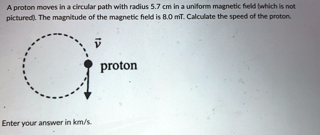 SOLVED: A proton moves in a circular path with radius 5.7 cm in a uniform magnetic field (which ...