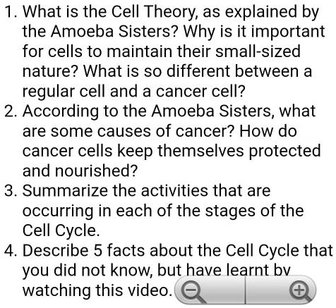 SOLVED: 1. What is the Cell Theory, as explained by the Amoeba Sisters ...