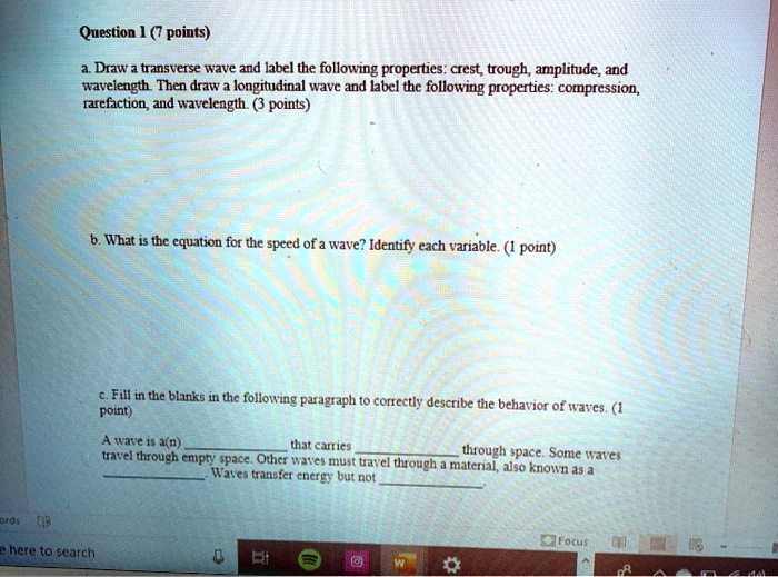 question points draw a transverse wave and label the following ...